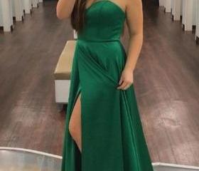 Sexy Dark Green Split Front A Line Prom Dress, Long Evening Dress on Luulla